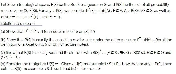 Solved → Let S be a topological space, B(S) be the Borel | Chegg.com