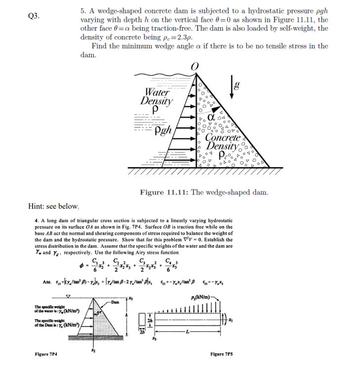Solved 5. A wedge-shaped concrete dam is subjected to a | Chegg.com