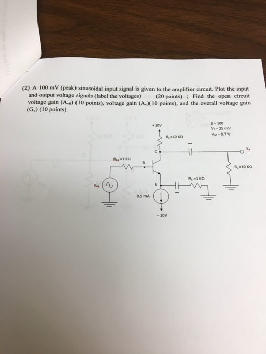 Solved A 100 mV (peak) sinusoidal input signal is given to | Chegg.com