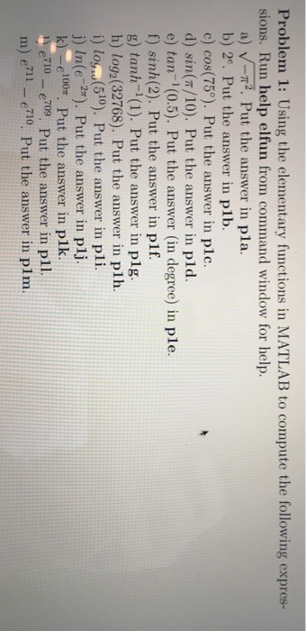 Solved Problem 1: Using the elementary functions in MATLAB | Chegg.com