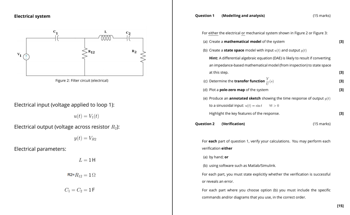 Solved Electrical system Question 1 (Modelling and analysis) | Chegg.com