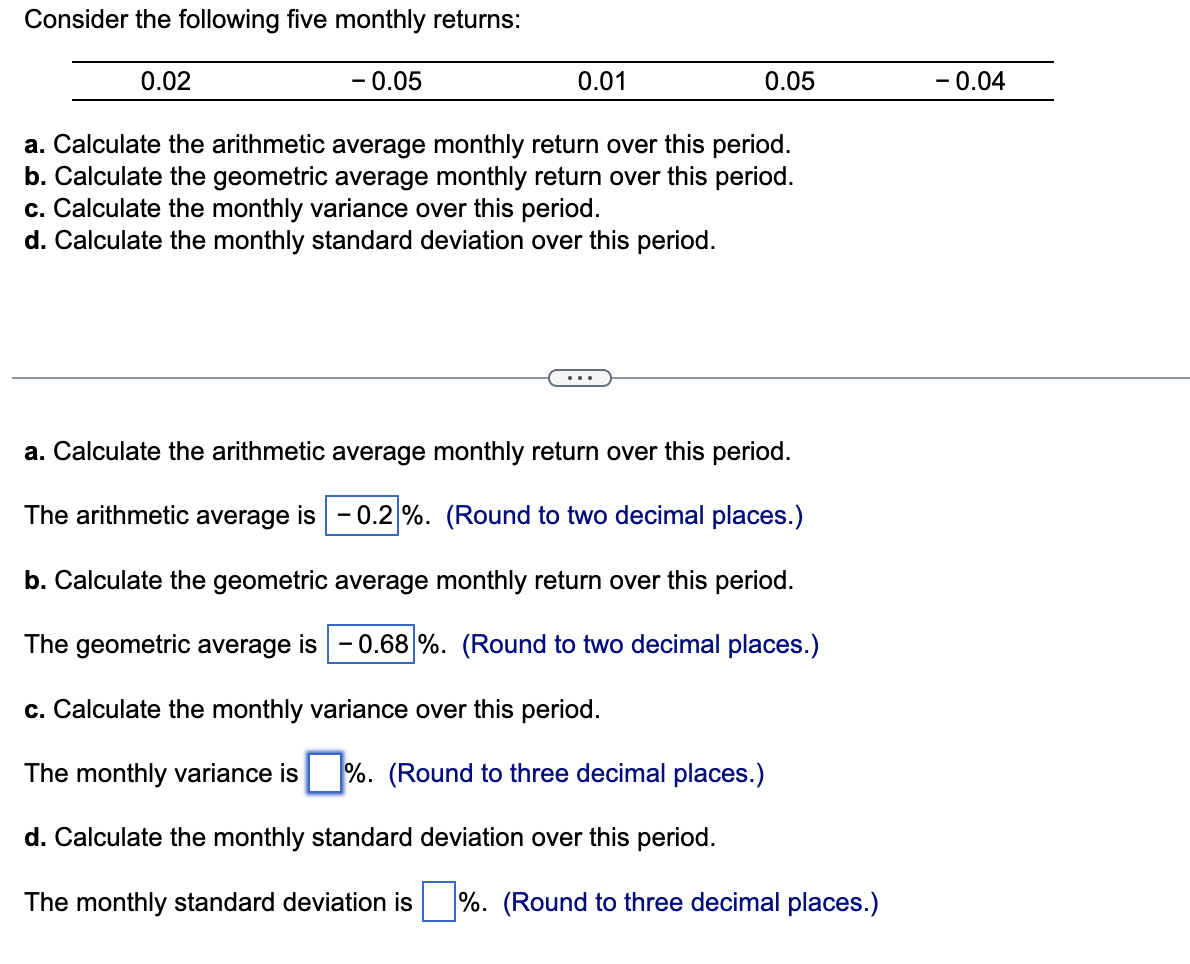 Solved Consider the following five monthly returns: a. | Chegg.com
