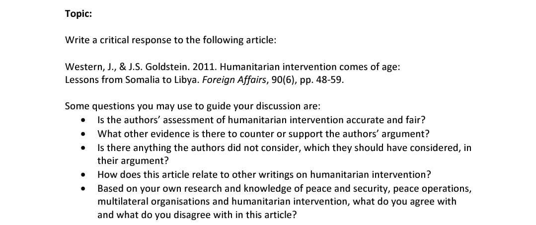 Topic: Write a critical response to the following | Chegg.com