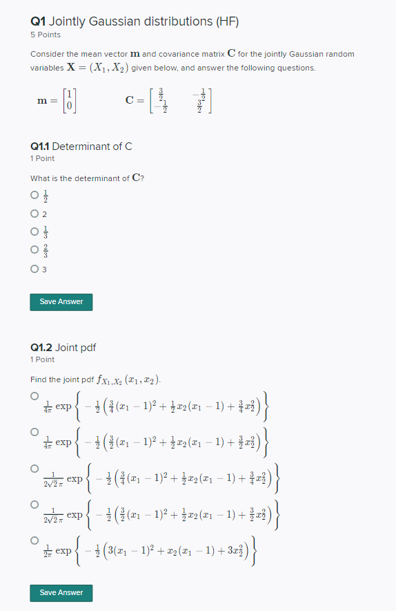 Solved Q1 Jointly Gaussian distributions (HF) 5 Points | Chegg.com