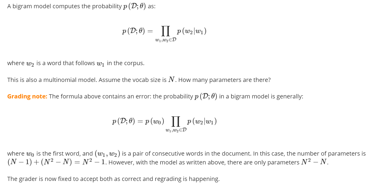 A bigram model computes the probability P (D;0) as: | Chegg.com