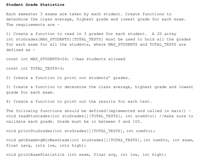 Solved Student Grade Statistics Each semester 3 exams are | Chegg.com