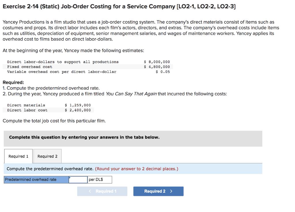 Solved Exercise 2-8 (Static) Applying Overhead Cost; | Chegg.com