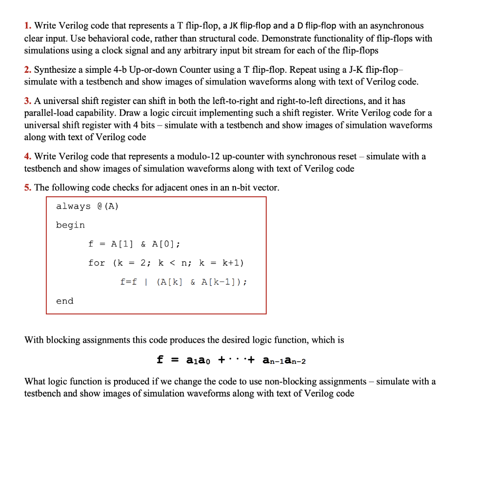 1. Write Verilog code that represents a T flip-flop, | Chegg.com