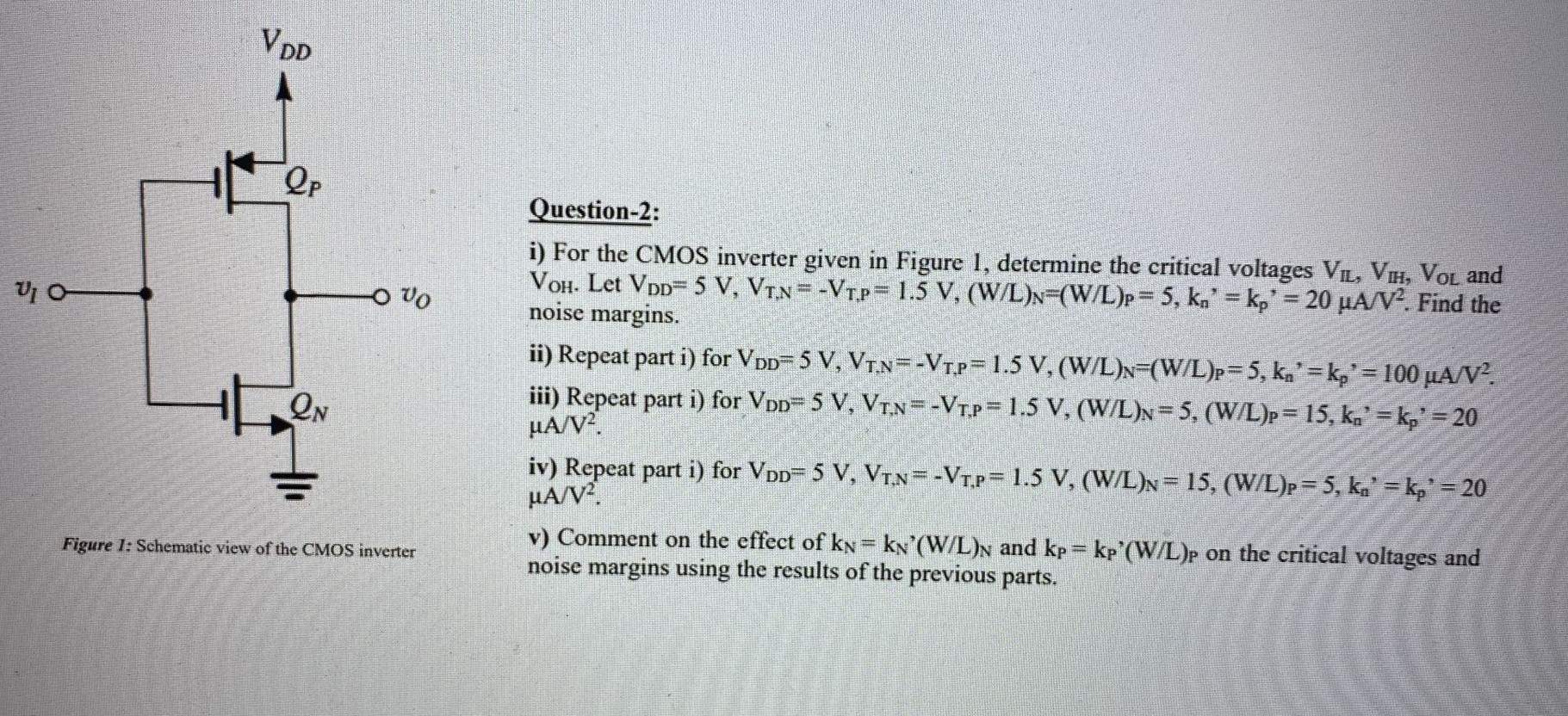 Solved Question-2: i) For the CMOS inverter given in Figure | Chegg.com