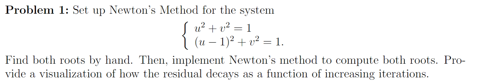 Solved Problem 1: Set up ﻿Newton's Method for the | Chegg.com