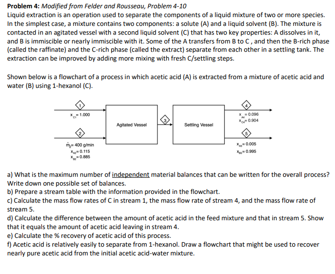 Solved Problem 4: Modified from Felder and Rousseau, Problem | Chegg.com