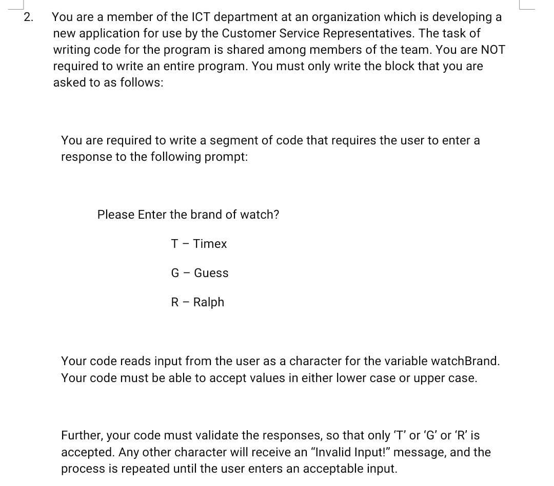 Solved 2. You are a member of the ICT department at an | Chegg.com