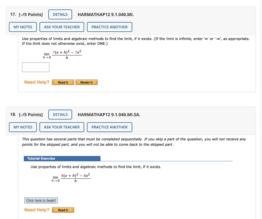 Solved 17. [-15 Points] DETAILS HARMATHAP12 9.1.040.MI. MY | Chegg.com