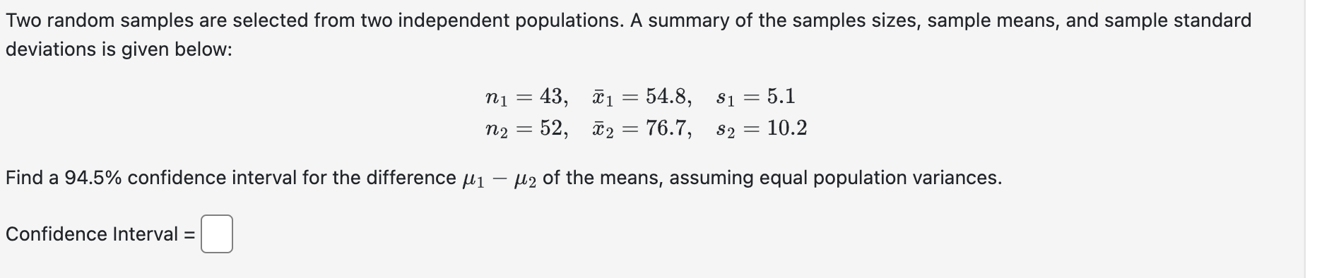 Solved Two random samples are selected from two independent | Chegg.com