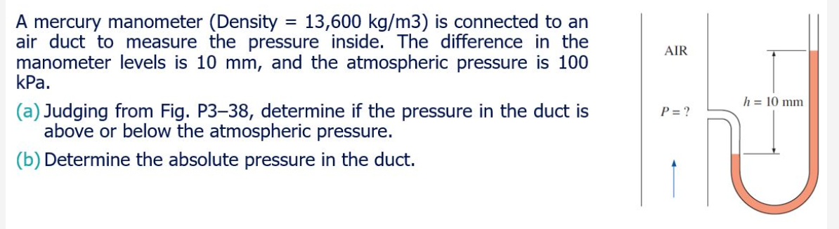 Solved A mercury manometer (Density =13,600kgm3 ) ﻿is | Chegg.com