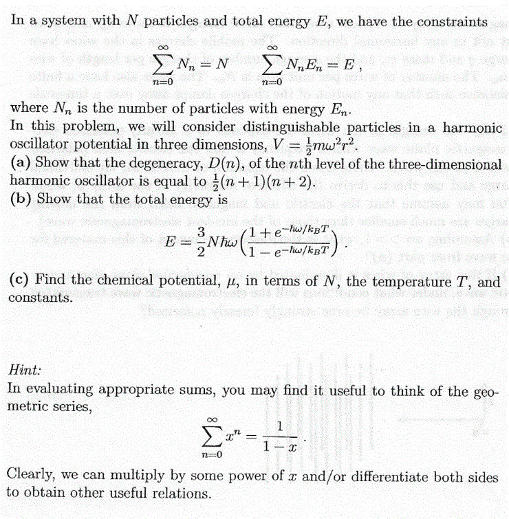 Solved STAT MECH: In a system with N particles and total | Chegg.com