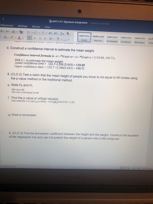 Solved MATH 211 Signature Assignment rences Mailings Review | Chegg.com