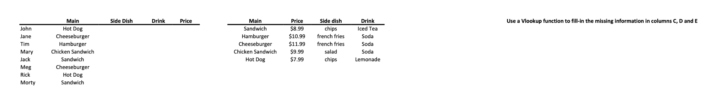 Solved Use a Vlookup function to fill-in the missing | Chegg.com