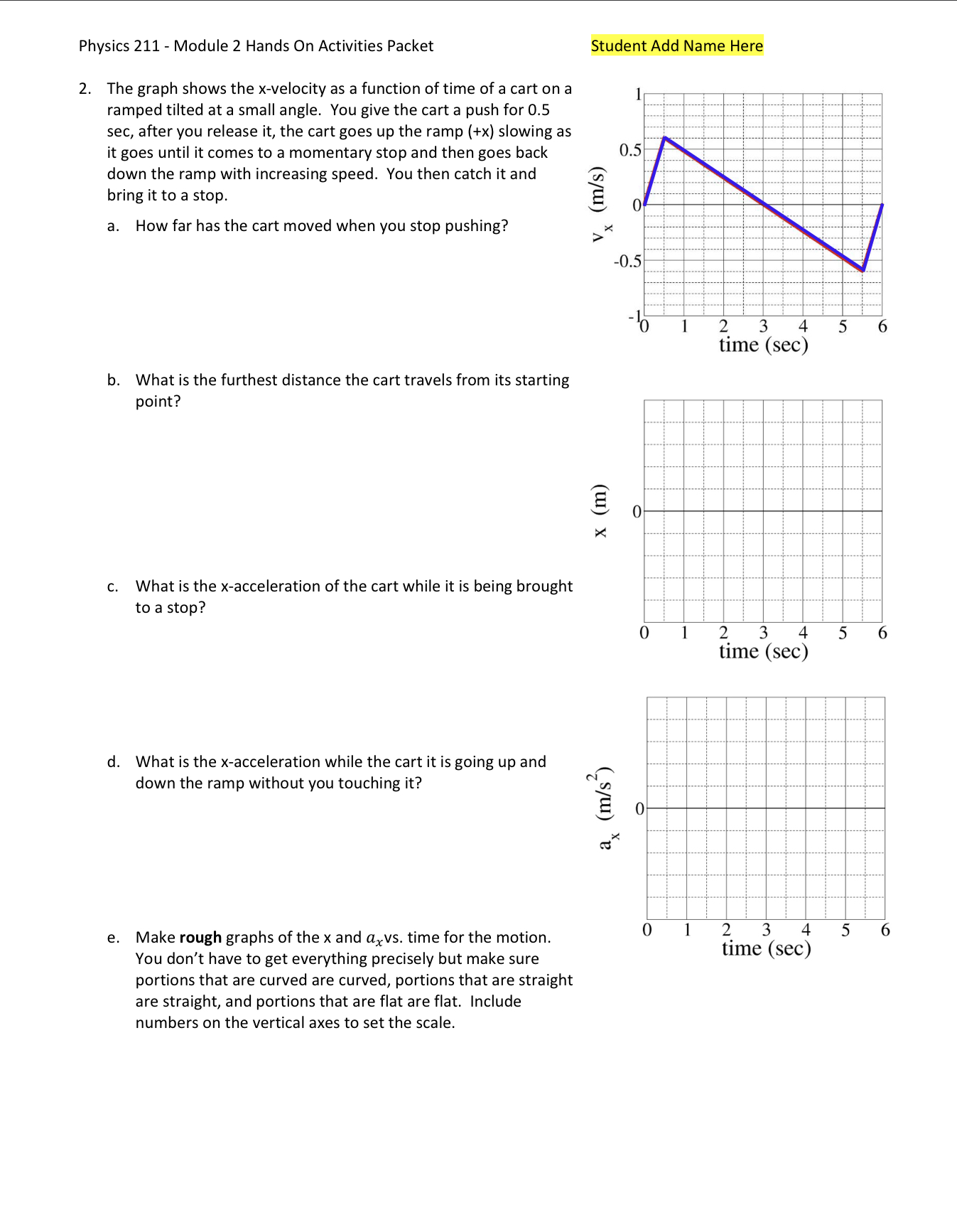Activity 1.8 - One Dimensional Kinematics Problems I | Chegg.com