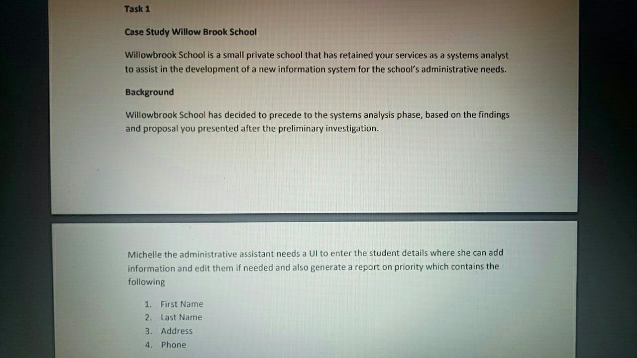 Solved Task 1 Case Study Willow Brook School Willowbrook | Chegg.com