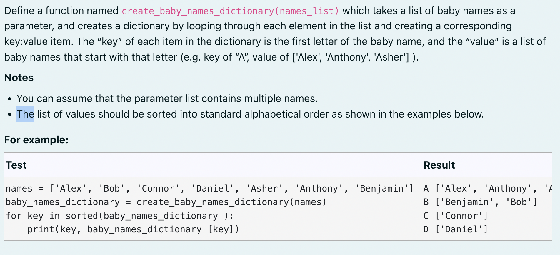 Solved Define a function named create_baby_names_dictionary | Chegg.com
