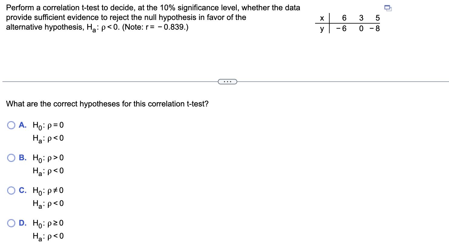 Solved Perform a correlation t-test to decide, at the \10 | Chegg.com