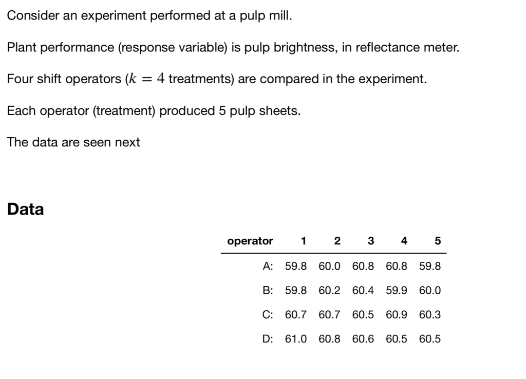Solved Consider an experiment performed at a pulp mill. | Chegg.com