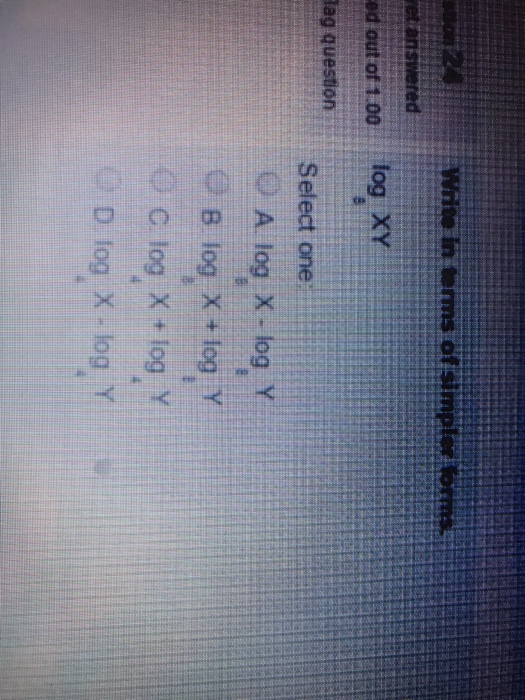 Solved Write in terms of simpler forms. log_8 XY Select | Chegg.com