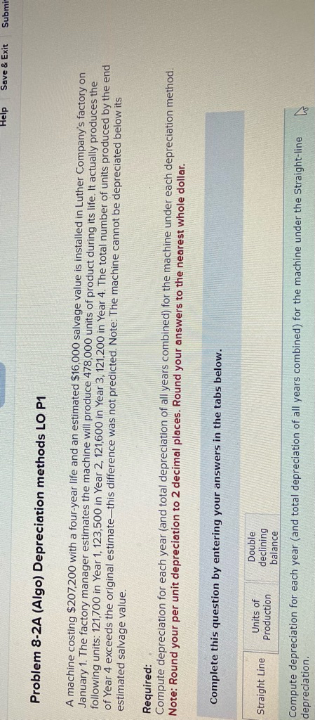 Solved Problem 8-2A (Algo) ﻿Depreciation methods LO P1A | Chegg.com