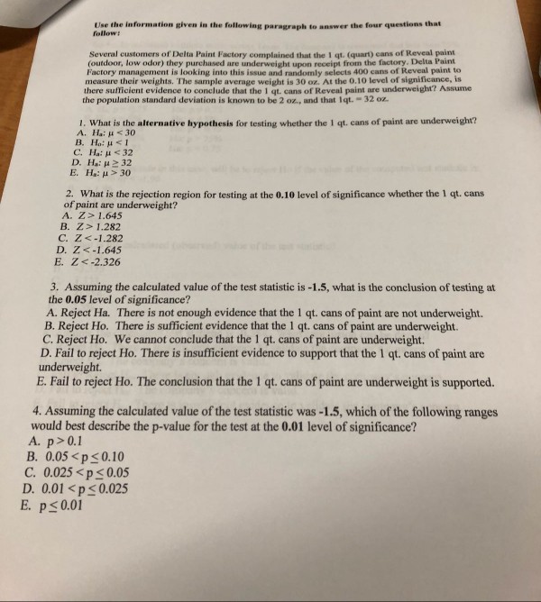 Solved Use the information given in the following paragraph | Chegg.com