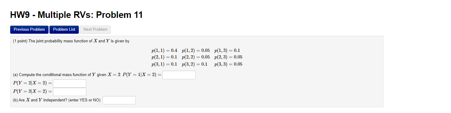 Solved HW9 - Multiple RVs: Problem 11 Previous Problem | Chegg.com