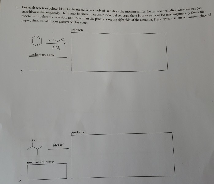 Solved For each reaction below, identify the mechanism | Chegg.com