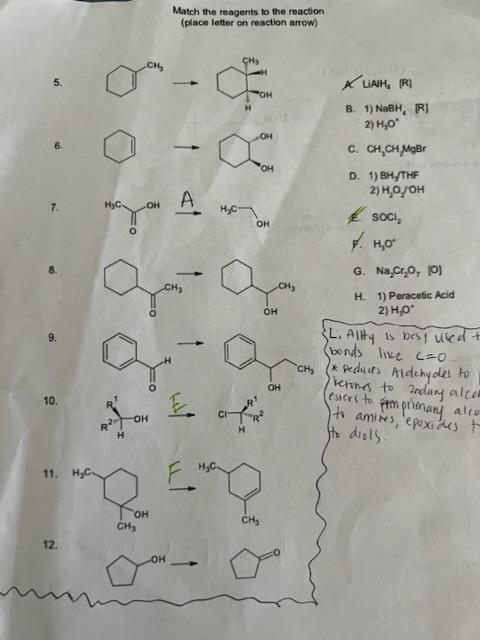 Solved Match the reagents to the reaction (place letter on | Chegg.com