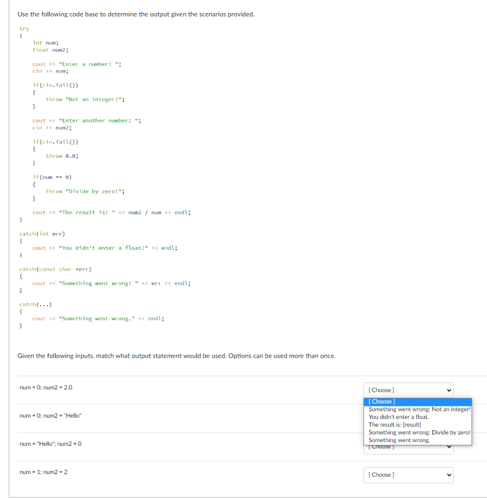 Solved Use the following code base to determine the output | Chegg.com