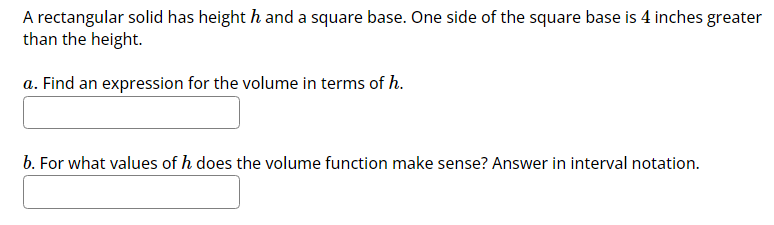 Solved A rectangular solid has height h and a square base. | Chegg.com