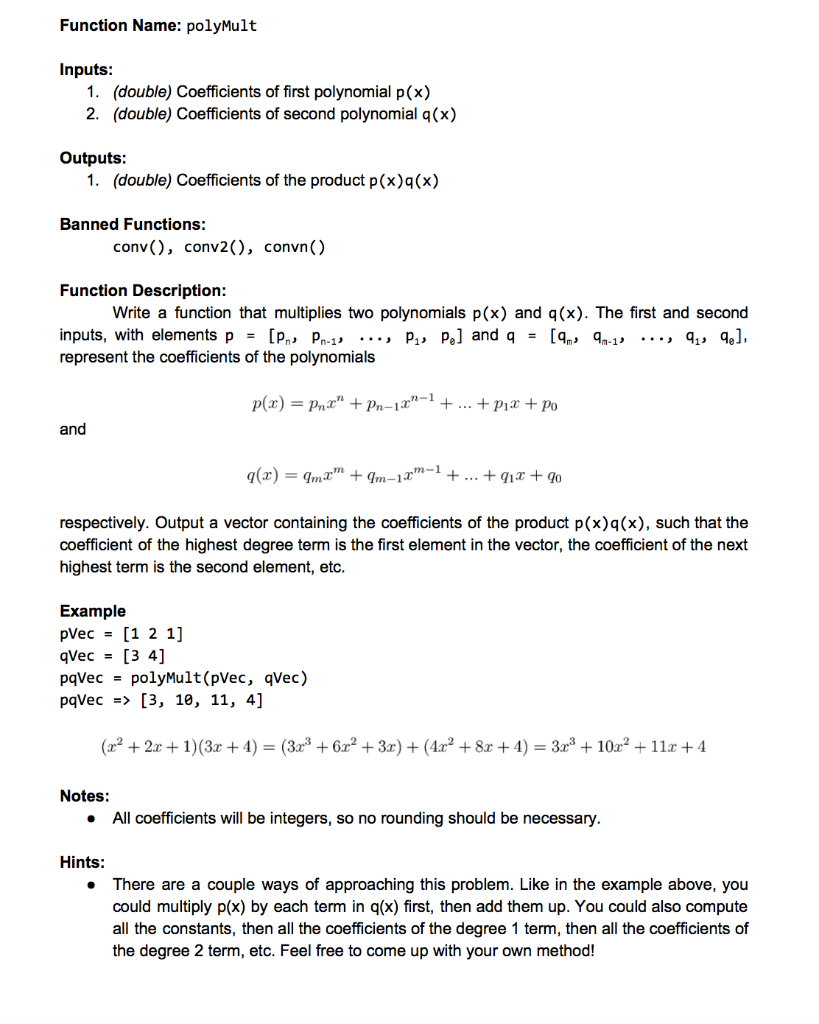 Solved Function Name Polymult Inputs 1 Double 
