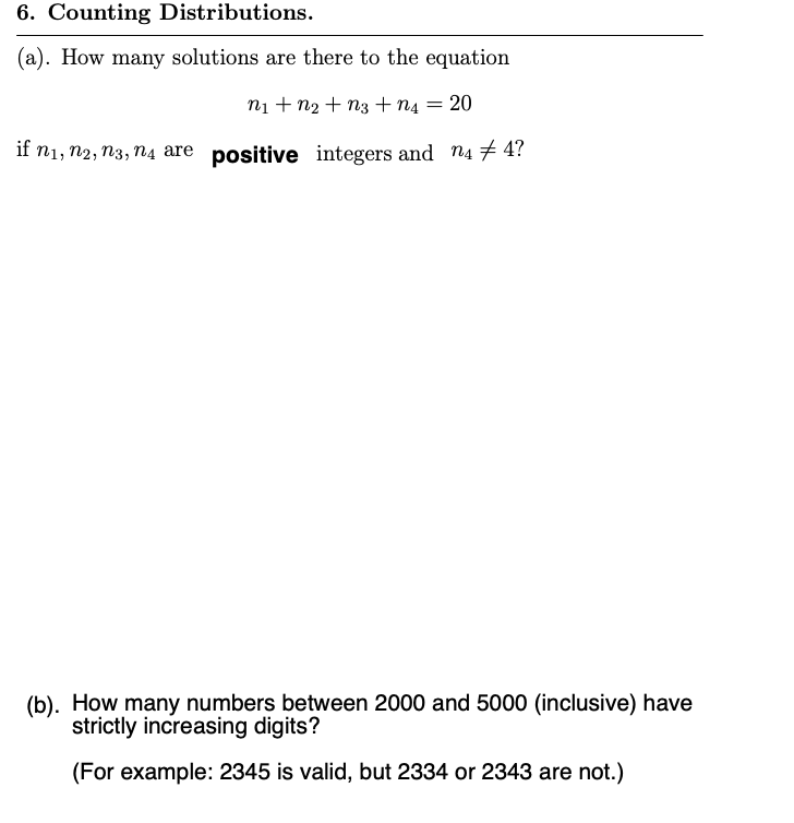 Solved 6. Counting Distributions. (a). How many solutions | Chegg.com