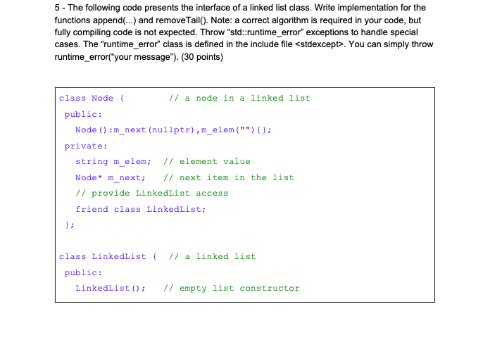 5 - The following code presents the interface of a | Chegg.com