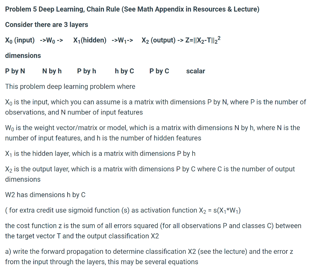 Problem 5 Deep Learning Chain Rule See Math 