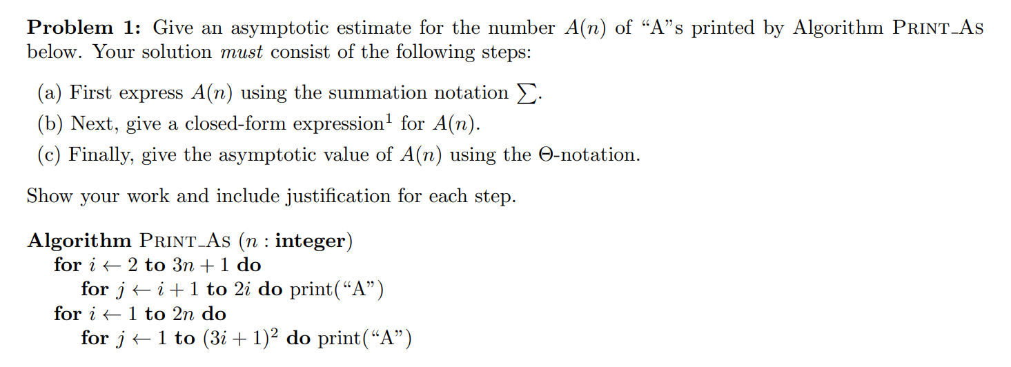 Solved Problem 1: Give an asymptotic estimate for the number | Chegg.com