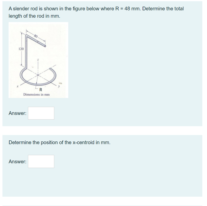 Solved A slender rod is shown in the figure below where R=48 | Chegg.com
