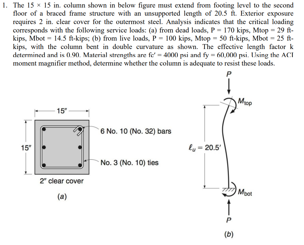 Solved 1. The 15 x 15 in. column shown in below figure must | Chegg.com