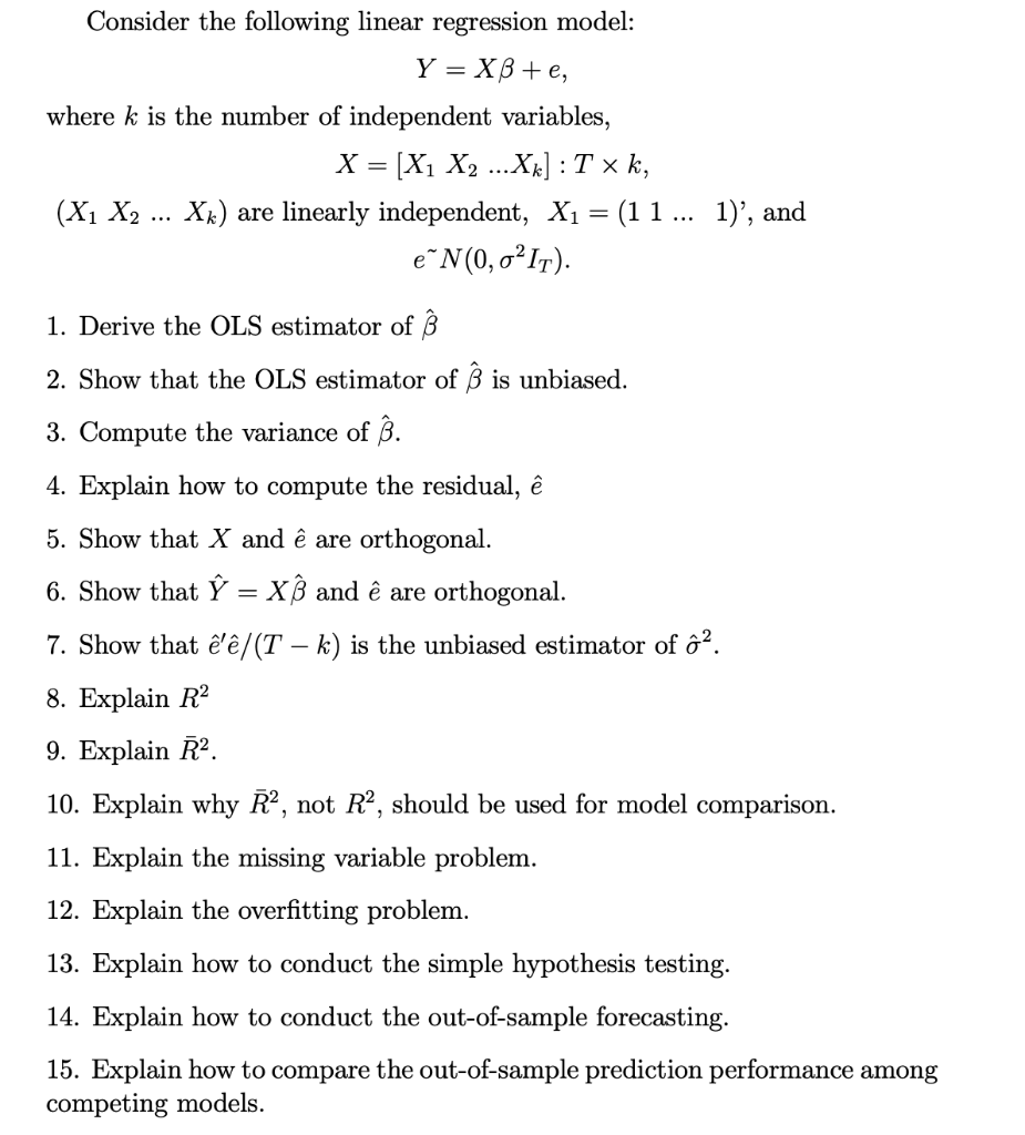 Solved Consider the following linear regression model: Y = | Chegg.com