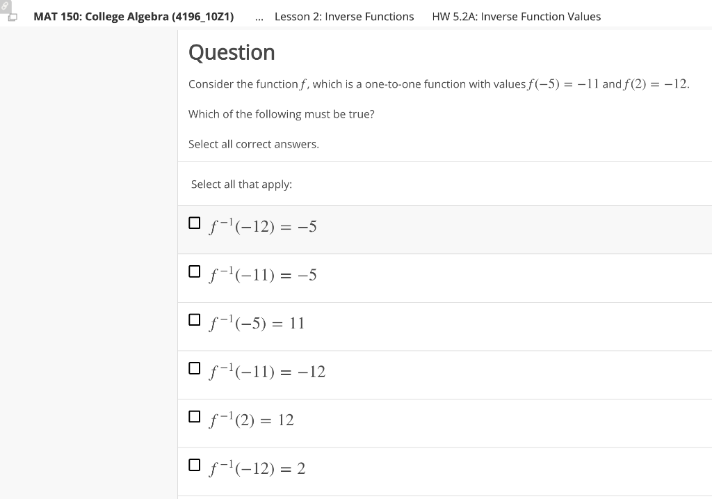 Solved MAT 150: College Algebra (4196_1021) Lesson 2: | Chegg.com