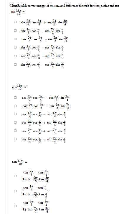 Solved Identify ALL correct usages of the sum and difference | Chegg.com