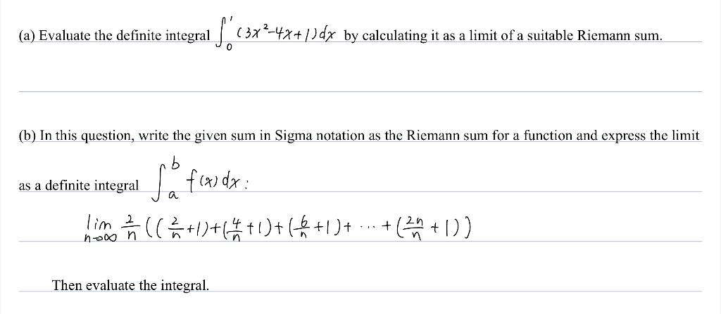 Solved (a) Evaluate the definite integral ∫01(3x2−4x+1)dx by | Chegg.com
