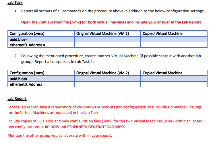 Solved Note: Use your previous Lab VM 1. Make sure your | Chegg.com