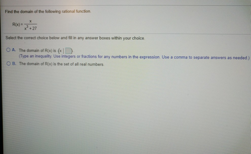 Solved Find the domain of the following rational function. | Chegg.com