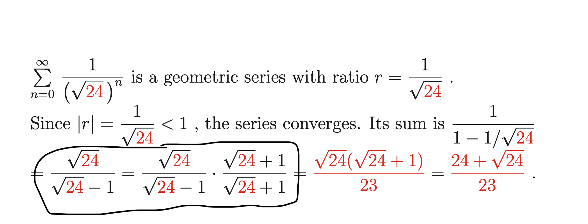 Solved can someone explain how 1/1-(1/sqrt 24) becomes those | Chegg.com