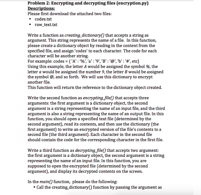 Solved Problem 2: Encrypting and decrypting files | Chegg.com